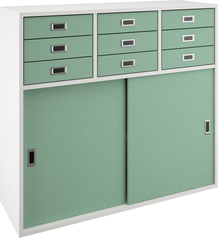 Mix L reol med 9 lave skuffer, 4 rom og skyvedører – Grande Fabrikker ...